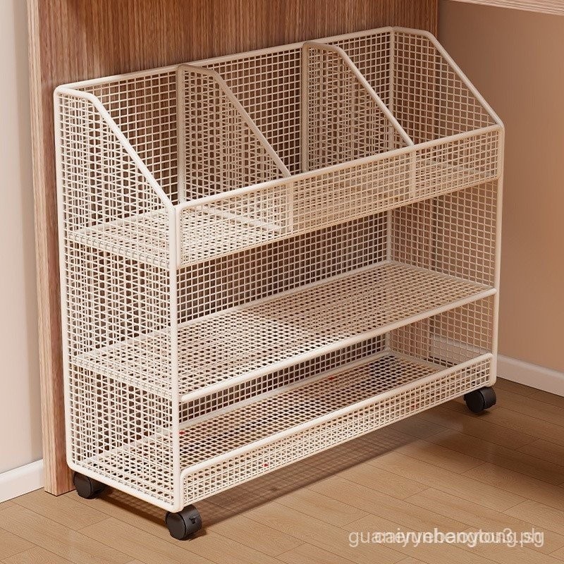 under-Table Bookshelf Floor Storage Rack Multi-Tier Movable with Wheels ...