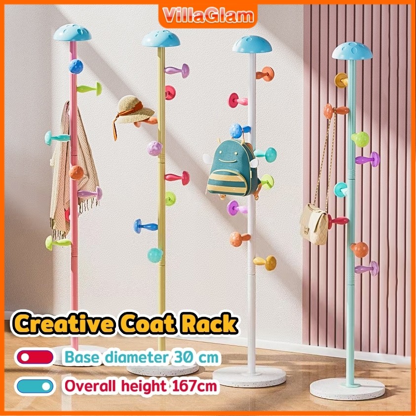 VILLA Kids Coat Rack Stand Metal Cute Mushroom Colourful Bags Hanging ...