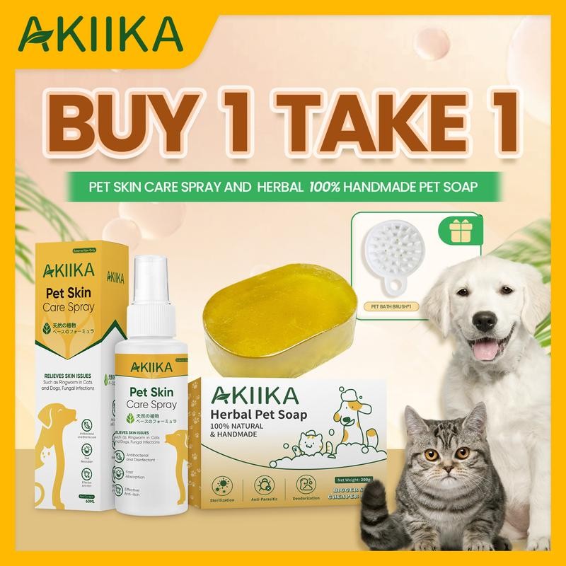 AKIIKA Pet Care Bundle-Pet Herbal Soap Pet Shampoo Spray Natural Plant ...
