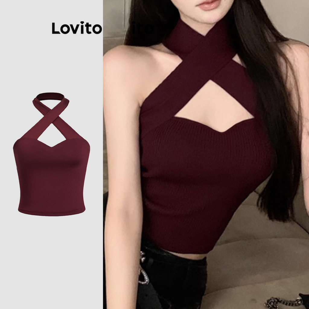 Lovito Women Sexy Plain Criss Cross Tank Top L120ED541 | Shopee Philippines
