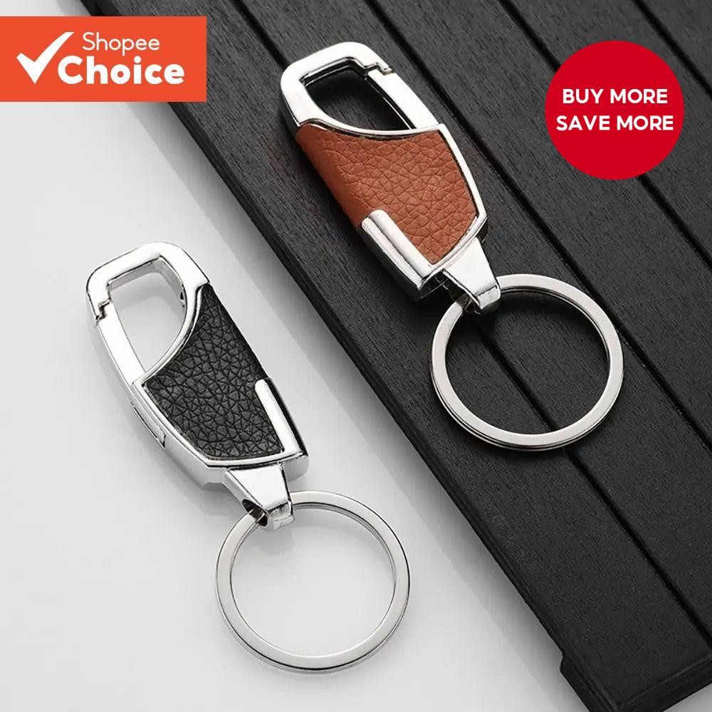 Luxury Leather Men Keychains Creative DIY Keyring Holder Durable Metal ...