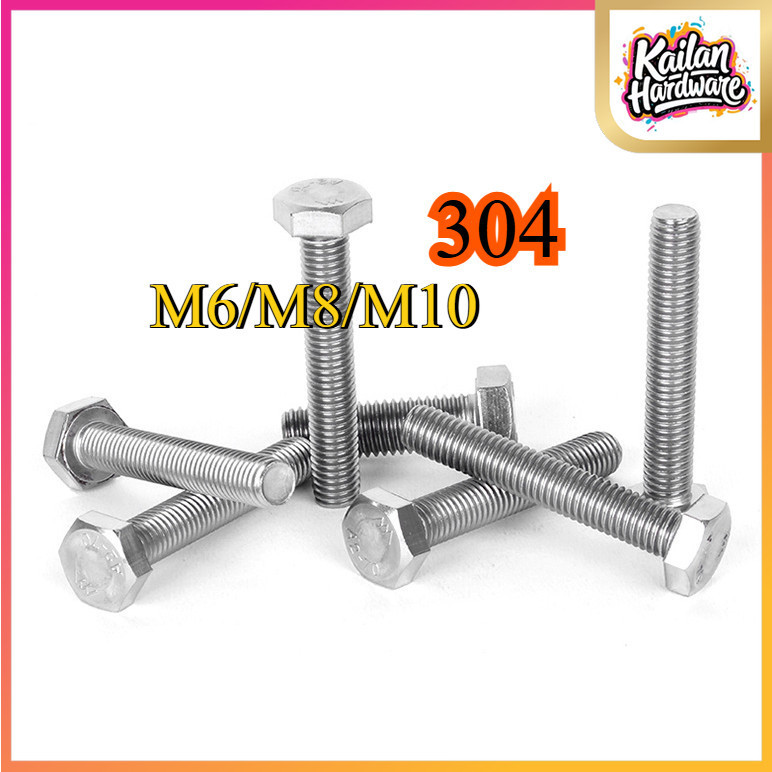 304 Stainless Steel Hex Bolts Fine Thread M6/M8/M10 (KL-PH) | Shopee ...