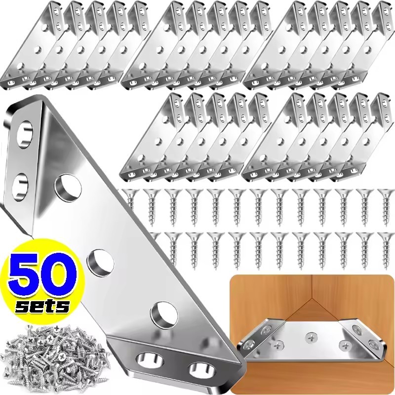 10/20/50Sets Stainless Steel Corner Brackets/Furniture Angle Shelf ...