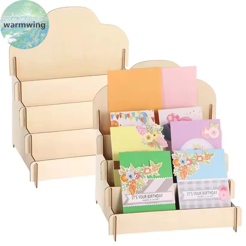 Warmwing 2Pcs/Set Greeting Card Display Stands 4-Tier Wooden Sticker ...