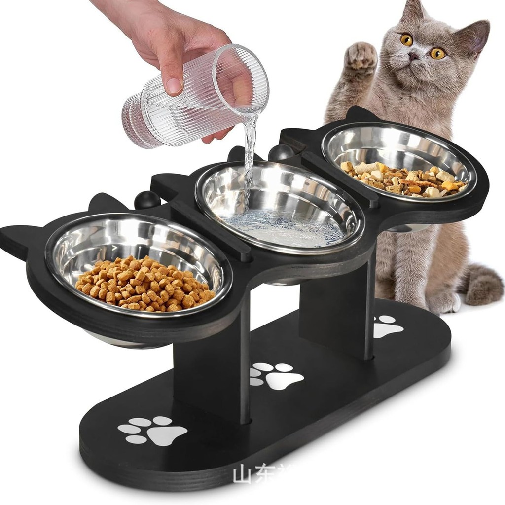 Wooden Pet Feeder Adjustable Dog Food Rack Water Bowl Rack Vertical Cat ...