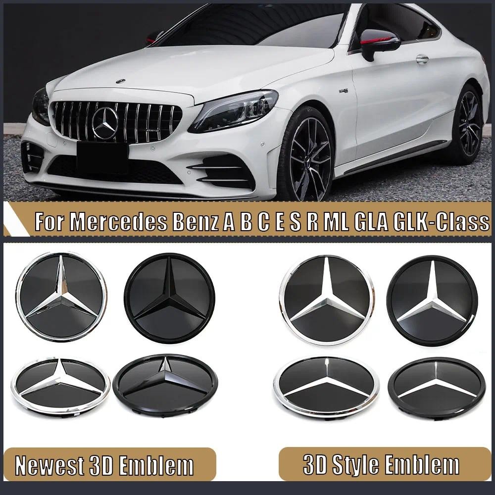 Front Grill Emblem Black Newest 3D Star Logo For Mercedes Benz A B C E ...