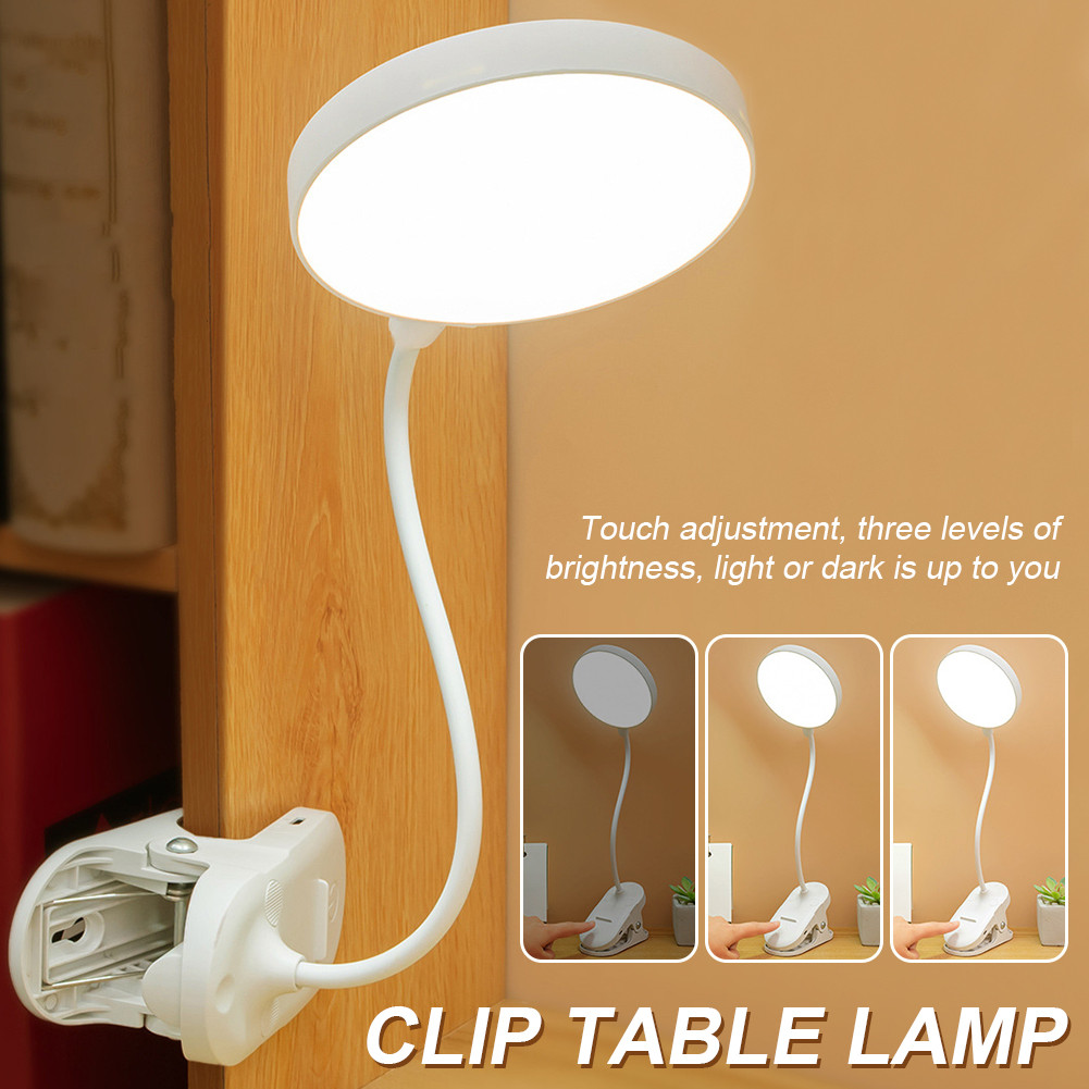 LED Rechargeable Clamp Desk Lamp Eyes Protection 360 Rotating USB Lamp ...