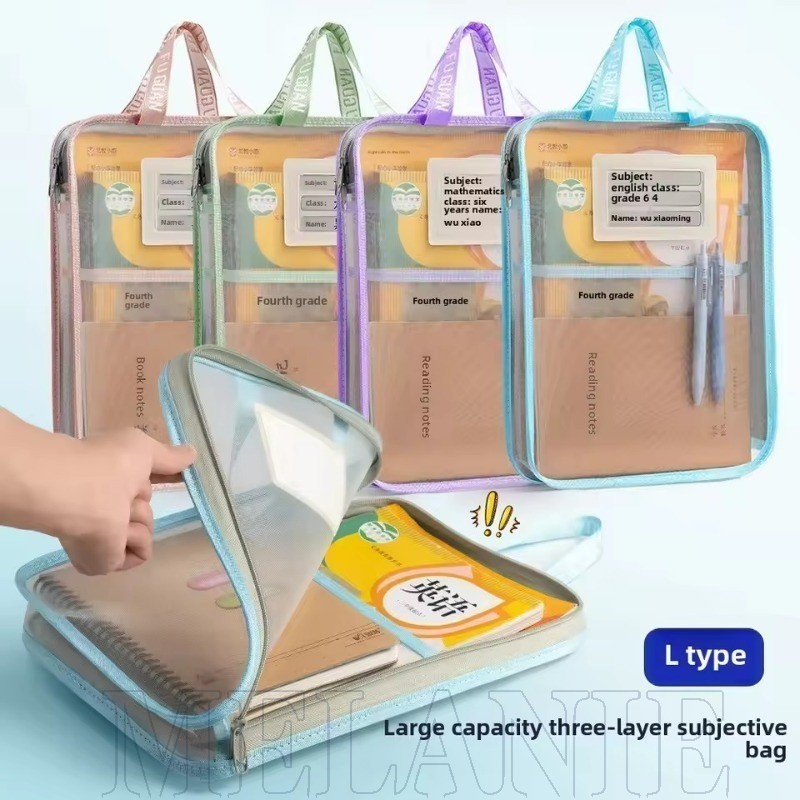 L-Shaped Student File Bag - Transparent Mesh Subject Document Bag ...