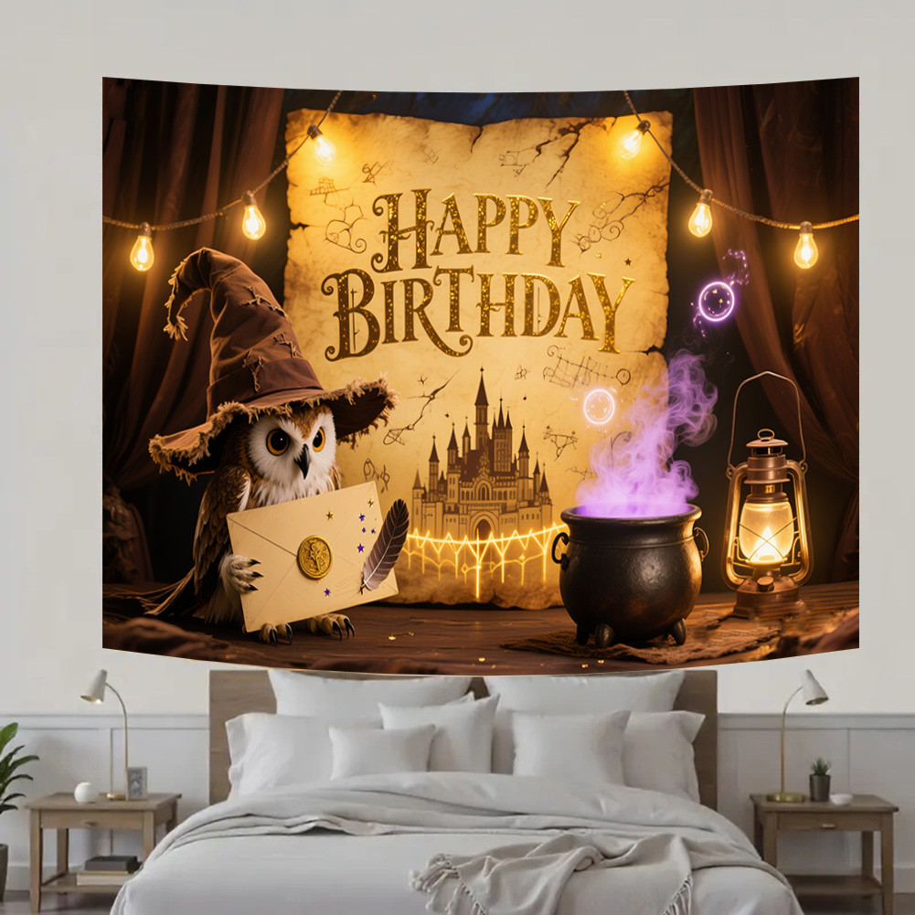 Owl,Magic Potion,Magic Theme-Happy Birthday Backdrop Polyester for ...