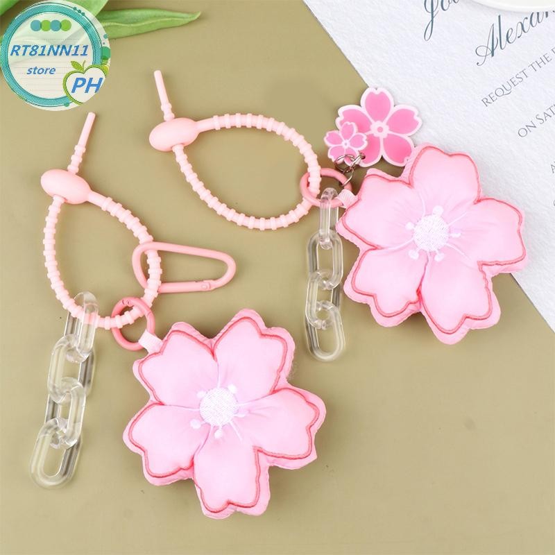 rt81nn11 Pink Cherry Blossom Key Chain Fabric Sakura Pendant Cute ...