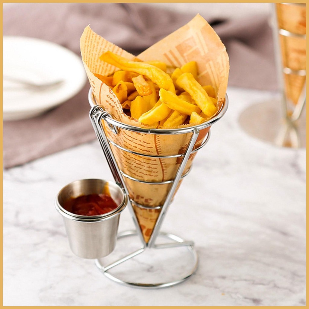 French Fry Cone Holder Food Service Display Stands With 2 Sauce Cups ...