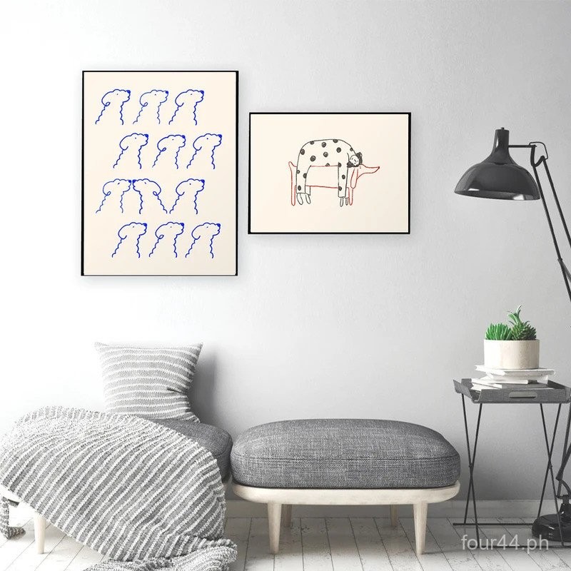Cute Blue Line Dog Poster Abstract Pet Wall Picture Animals Canvas ...