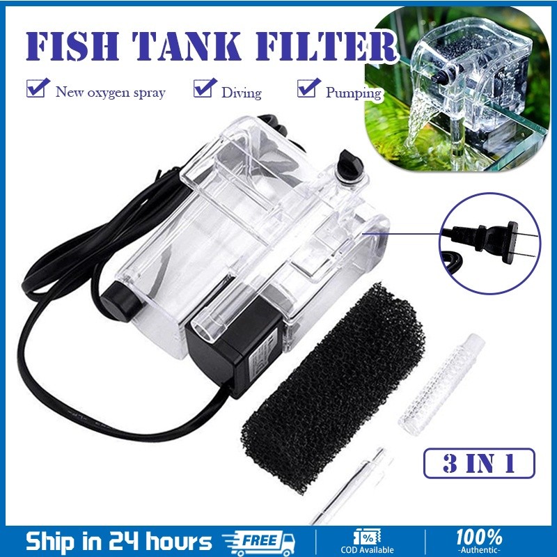 3 in 1 Small Aquarium Filter Small Tank Filter Suspension Oxygen Pump ...