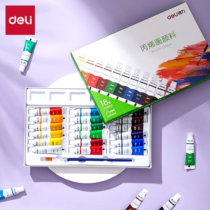 Deli 24 Colors Acrylic Paint Tube Set Water Colour Oil Colour Paint ...