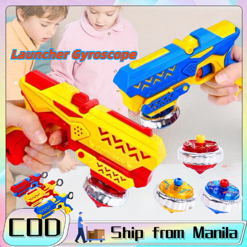 Kids Gyro Toy Set Pull String Gyro Launcher Gun Toy Light Up Spinning ...