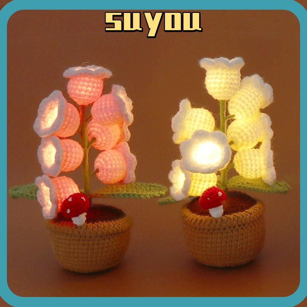 SUYO Knitted Flower Light, Lily of The Valley Luminous Potted Flower Night Light, Table ...