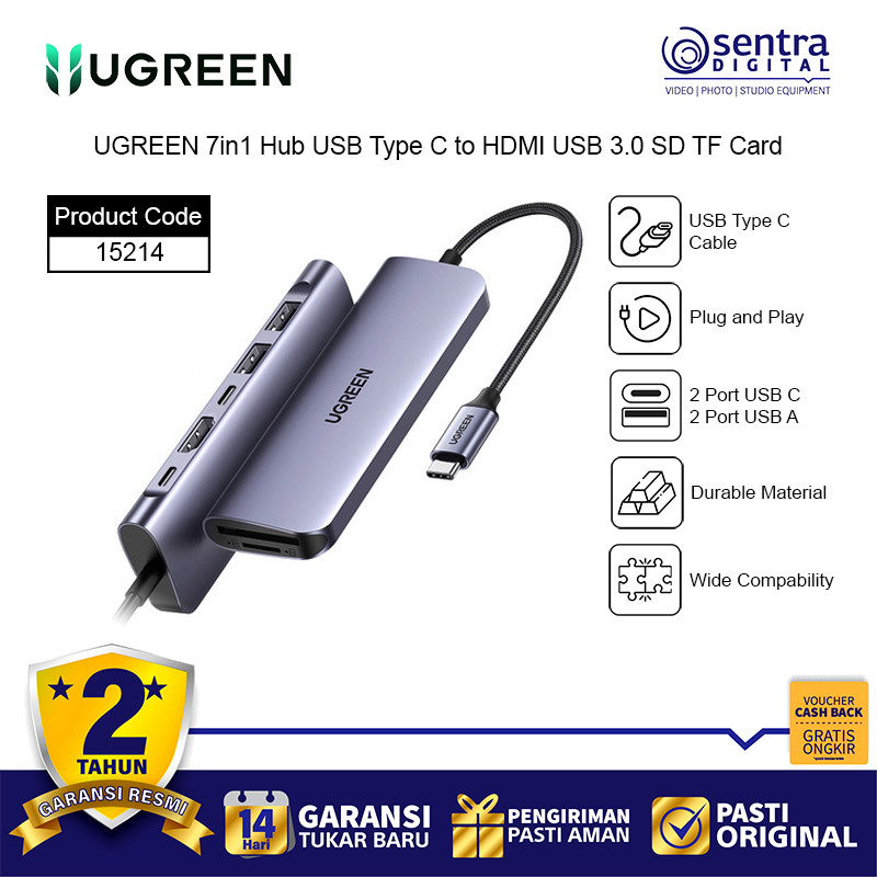 Ugreen 15214 USB Hub with Type C Cable 7 in 1 HDMI USB 3.0 SD TF Card 4K 30Hz | Shopee Philippines