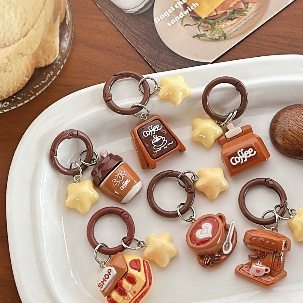 Kawaii Coffe Cup Pedndants Key Chains Cute Five-pointed Star Key Ring ...