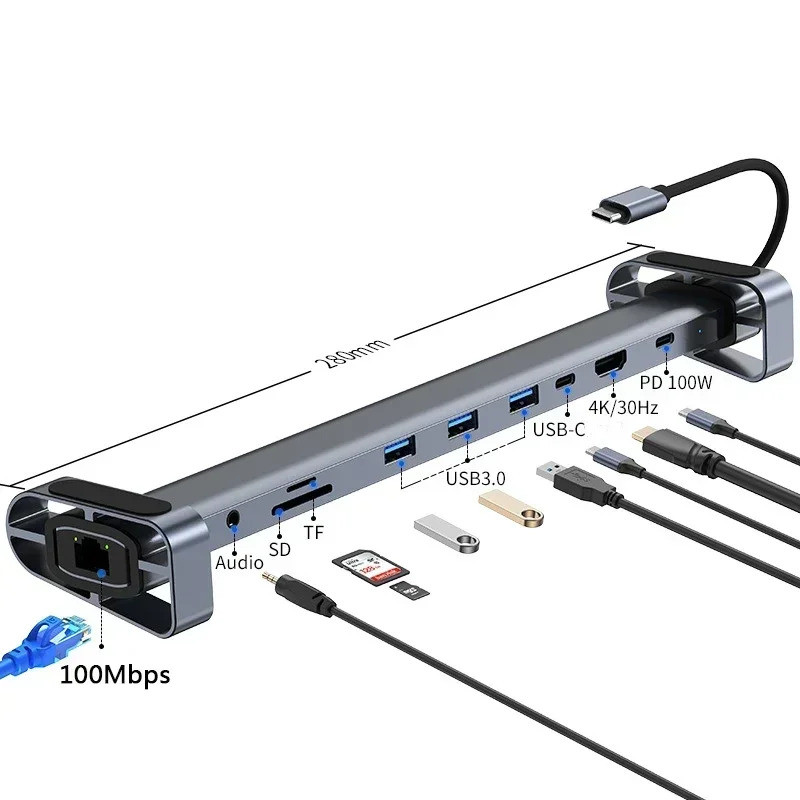 10 in 1 USB Hub Dock AUX HD-compatible VGA Adapter USB C Laptop Docking ...