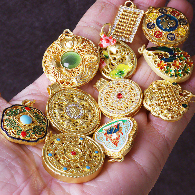 Pendant Ancient Method Golden Longevity Lock Koi Lotus Peacock Heart ...