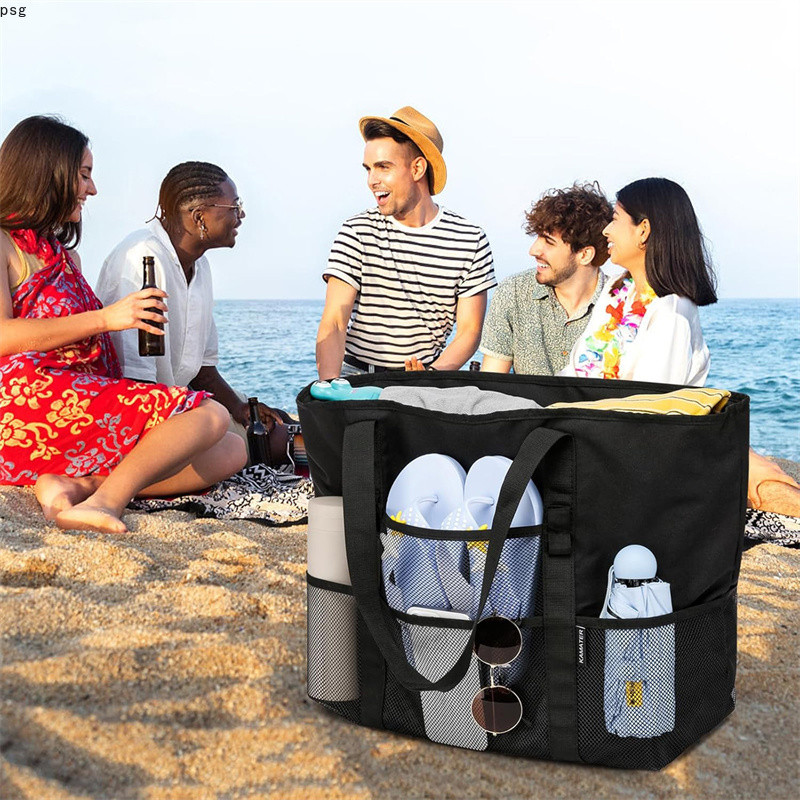 (Newly)Beach Bag with Zipper - large Waterproof Pool Bag with Mesh and ...