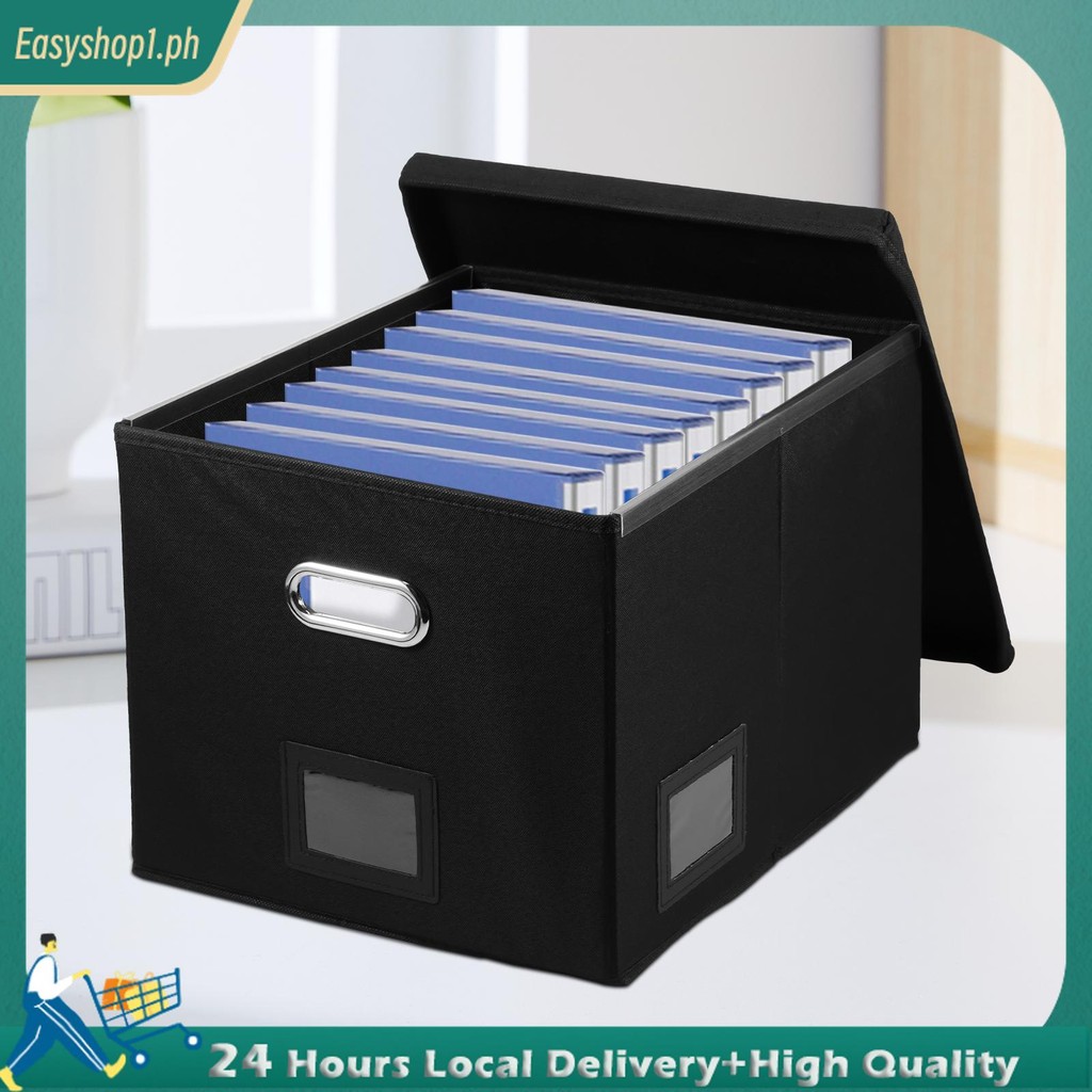 File Organizer Box with Lid Foldable Hanging File Filing Box Fabric ...