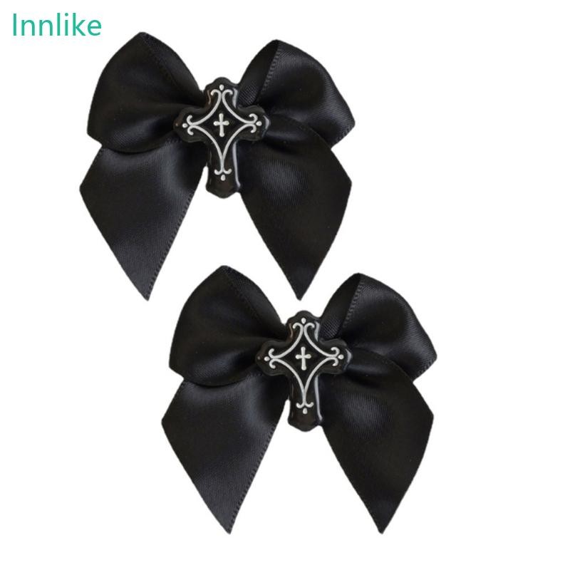 INN 2 PCS Gothic Sweet Girly Dark Hair Clip Ribbon Y2K-style Bunches ...
