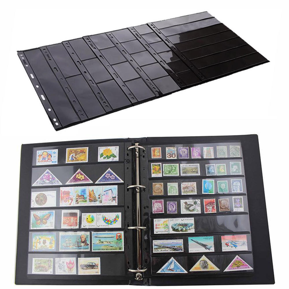 10pcs/set Stamp Album Collection Inside Pages Stamp Holder Black Clear ...