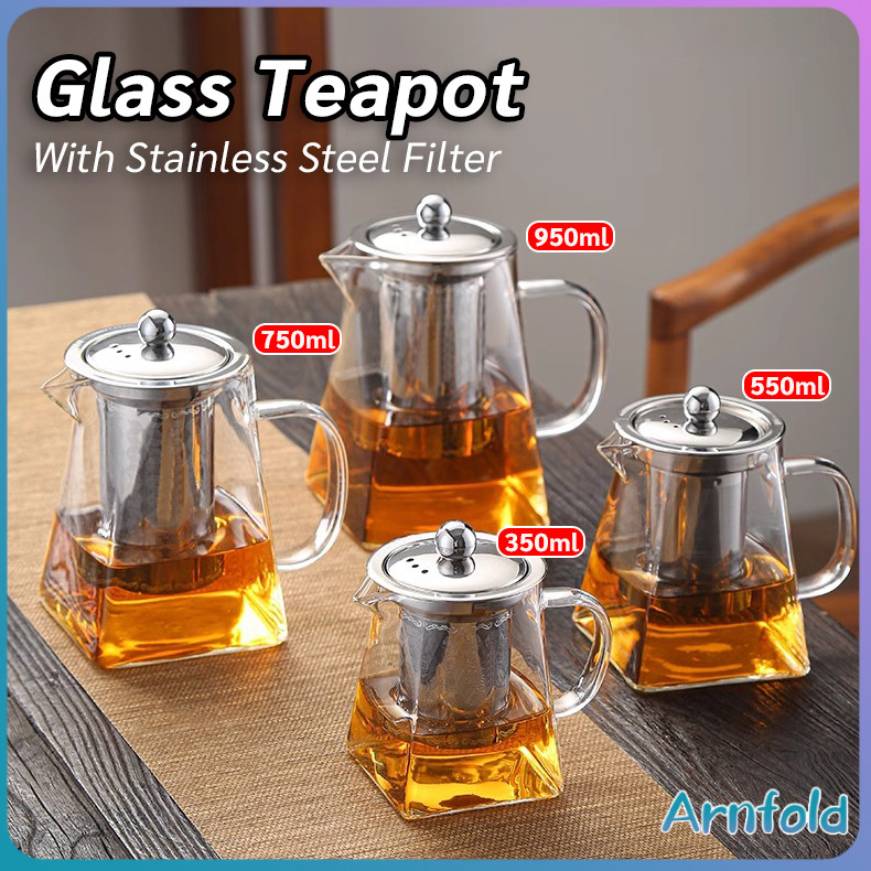 AF Heat Resistant Glass Teapot with Stainless Steel Filter For Home ...