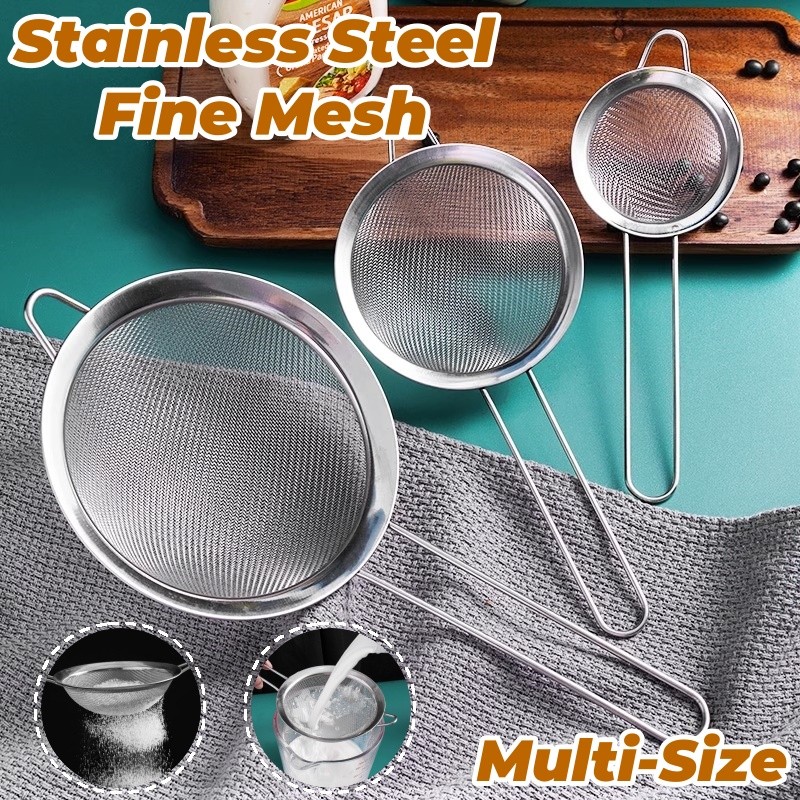Stainless Steel Fine Mesh Food Strainer Sieve With Long Handle Kitchen ...