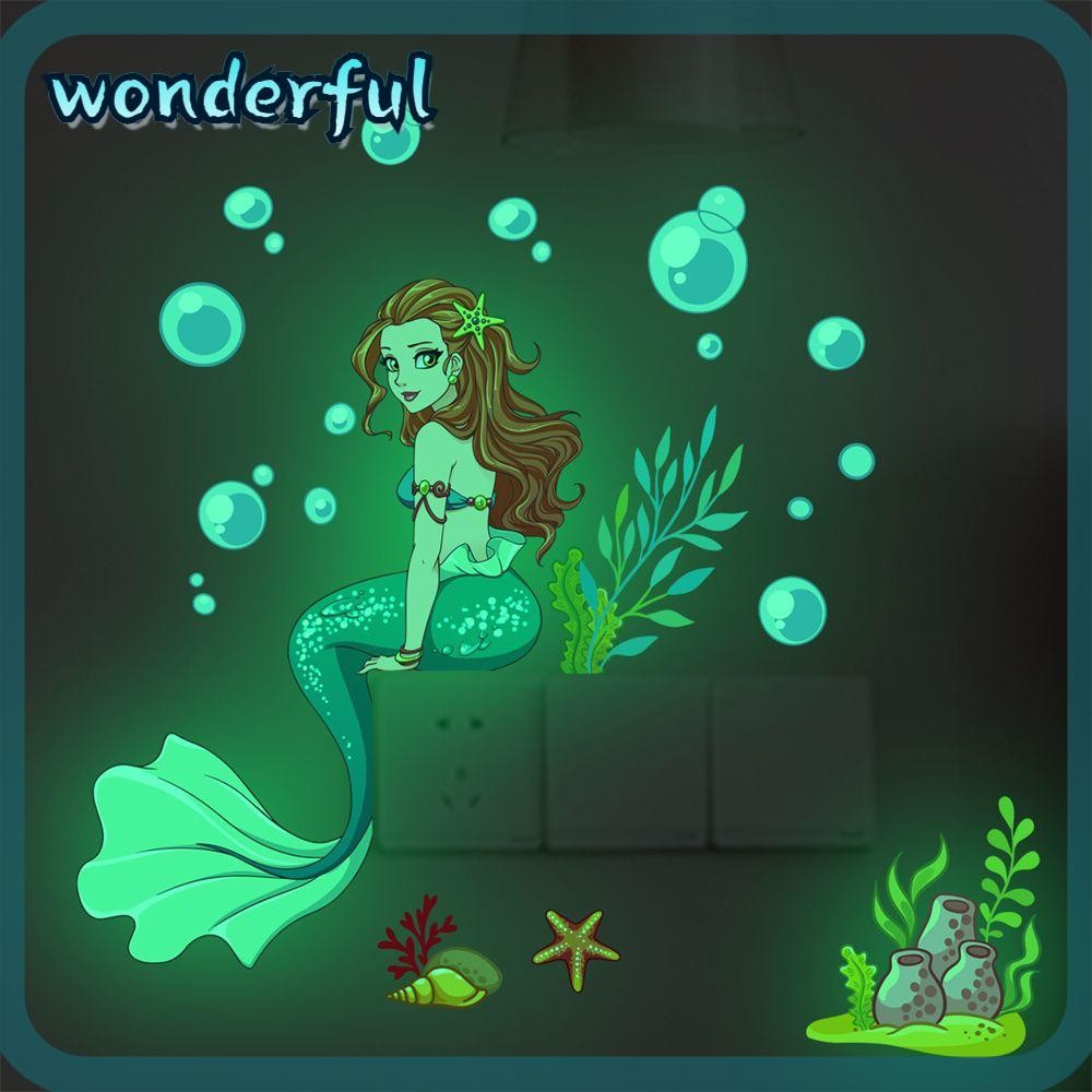 WONDER Mermaid Home Decor Wall Decal Green Light Cartoon Underwater ...