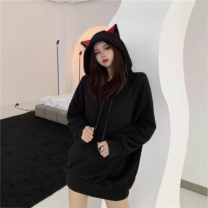 New Funny Cat's Ears Little Devil Sweatshirt Women Hooded Sweatshirts ...