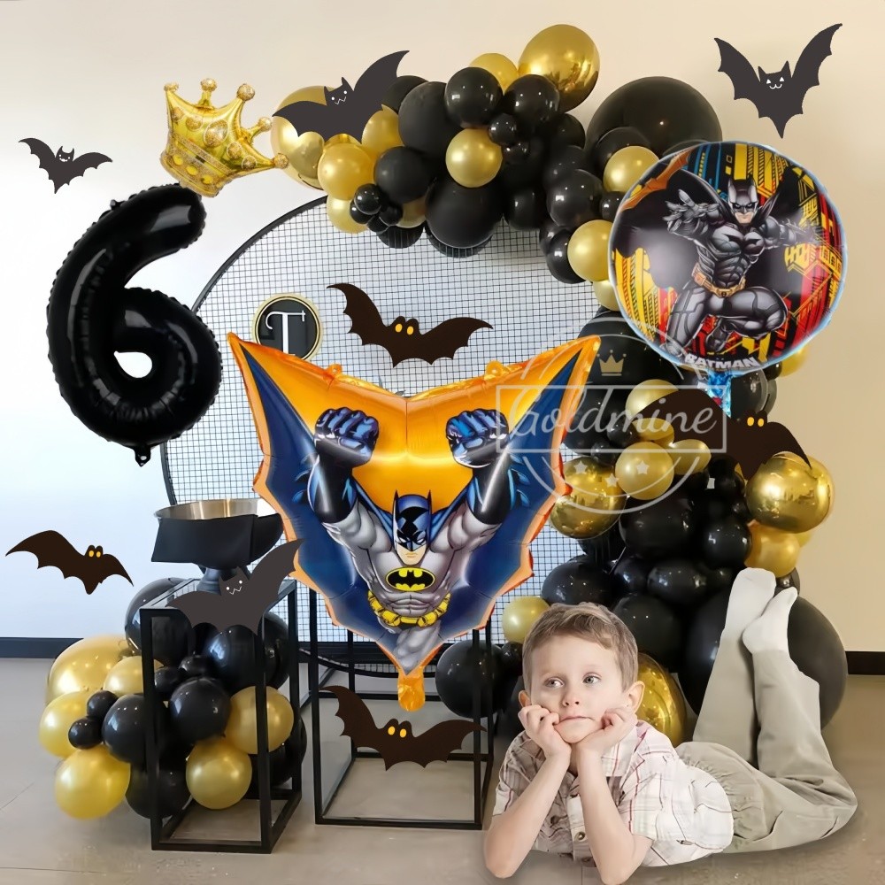 SuperHero Theme Batman Balloons Arch Garland Gold Black Latex Kids Boys ...