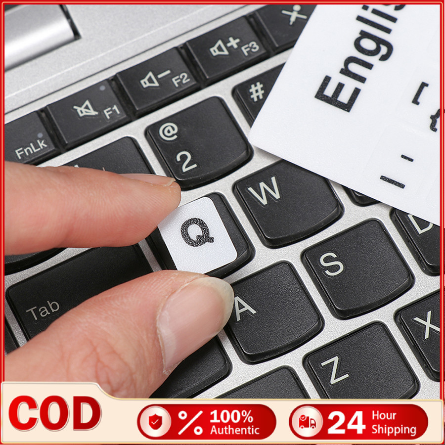 English Keyboard Sticker PVC White on Black Replaceable Desktop Laptop ...