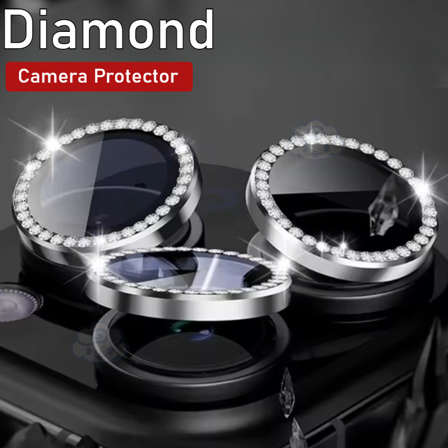 Metal Bling Diamond Glass Camera Lens Protector Case for iPhone 16 15 ...