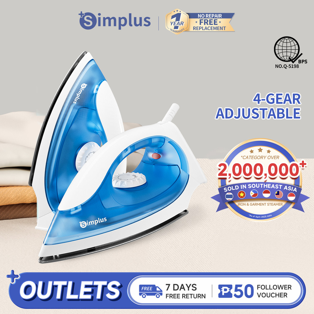 Simplus Dry Iron Flat Iron Portable Iron for Clothes Teflon Nonstick ...