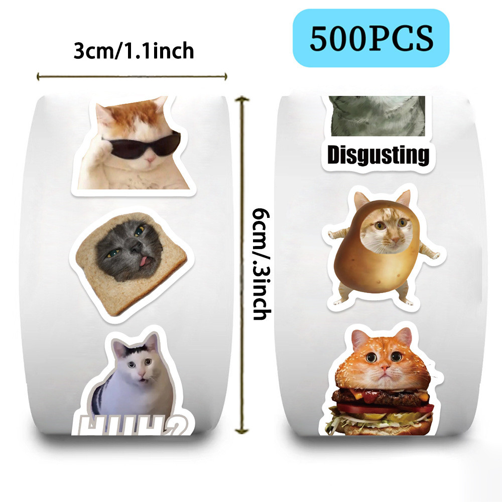 500PCS/Pack Kawaii Cat Memes Washi Tape Roll - Emoji Face Decals for ...