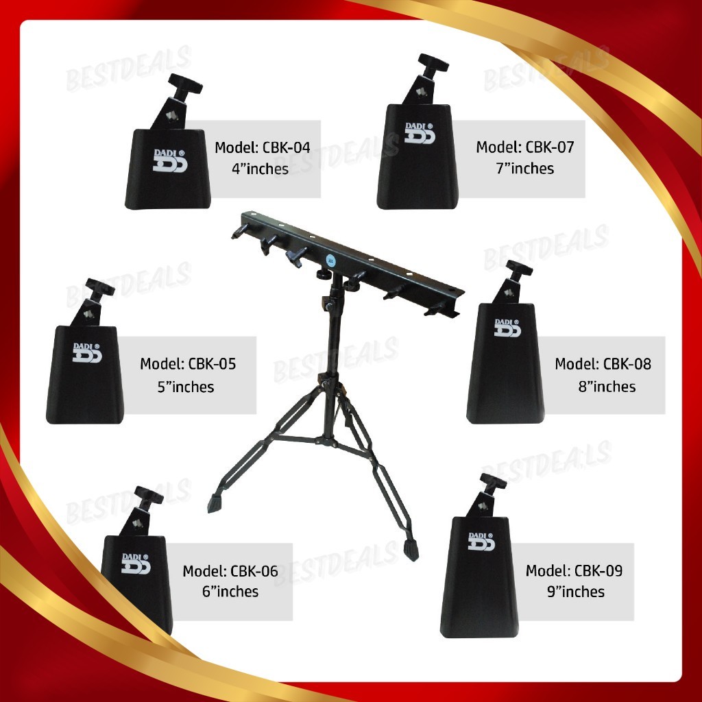 Cowbell Set with Stand CBK-4-9 inches set (Black) Percussion Instrument ...
