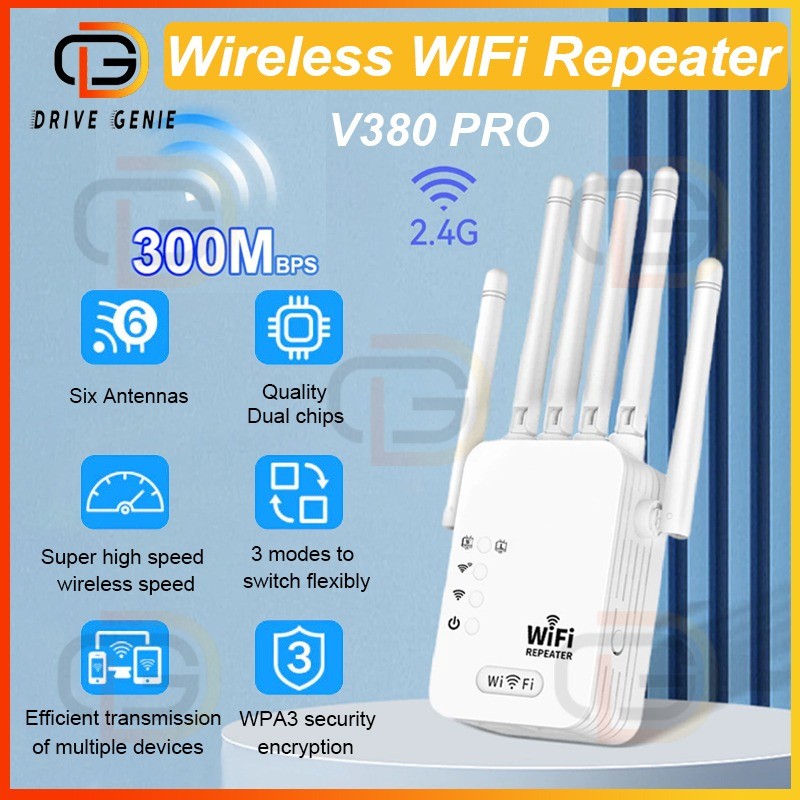V380 Pro Wireless WiFi Repeater signal amplifier 6-antenna Ehanced ...