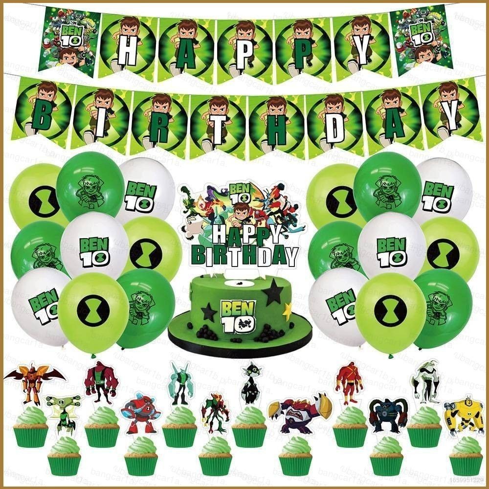 Ben 10 Theme kids birthday holiday party decorations banner cake topper ...