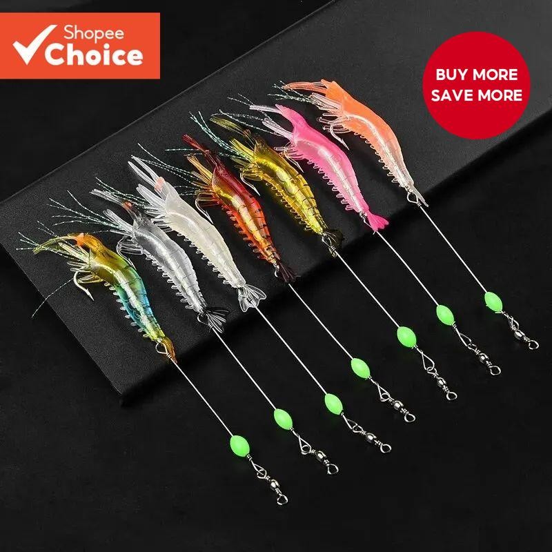 7PCS/Lot Shrimp Soft Fishing Lure 9cm/6g Artificial Bait With Luminous Bead Swivels Hook ...