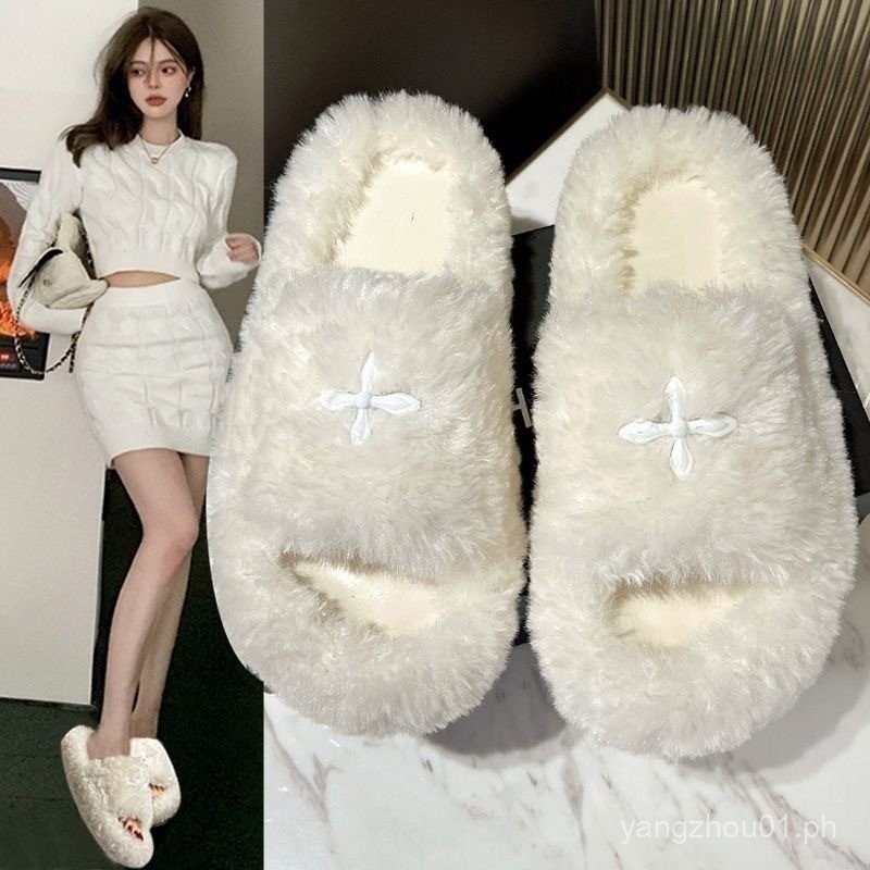 Cross Style Socialite Fur Slippers for Women, New Chanel Style for ...
