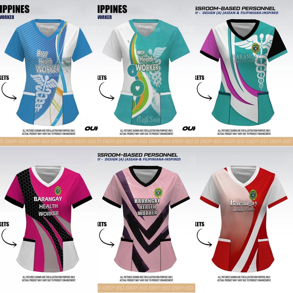 (Bhw&Bns) Double Pockets Midwife Nurse Uniform Unisex Full Sublimation ...