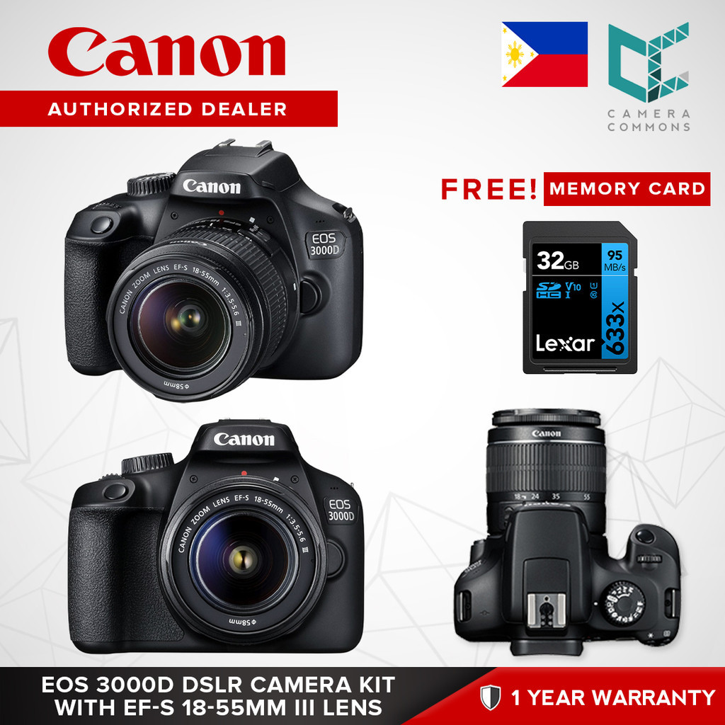 Canon EOS 3000D 18MP Digital SLR Camera (Black) with 18-55mm III Zoom ...