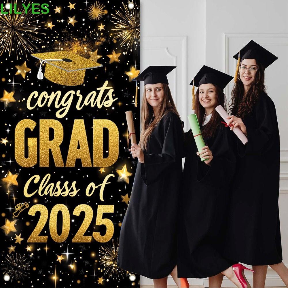 LILYES Graduation Photography Backdrop, Black Gold Class of 2025 ...