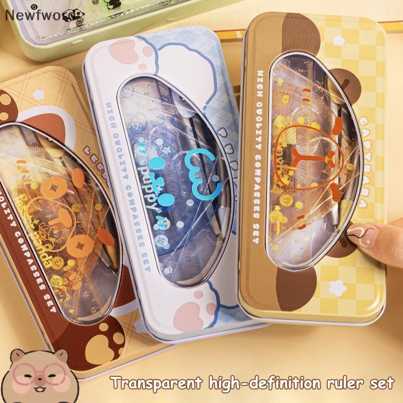 [Newfword] 7Pcs Cartoon Cute Student Rulers Protractor Compass Clear ...