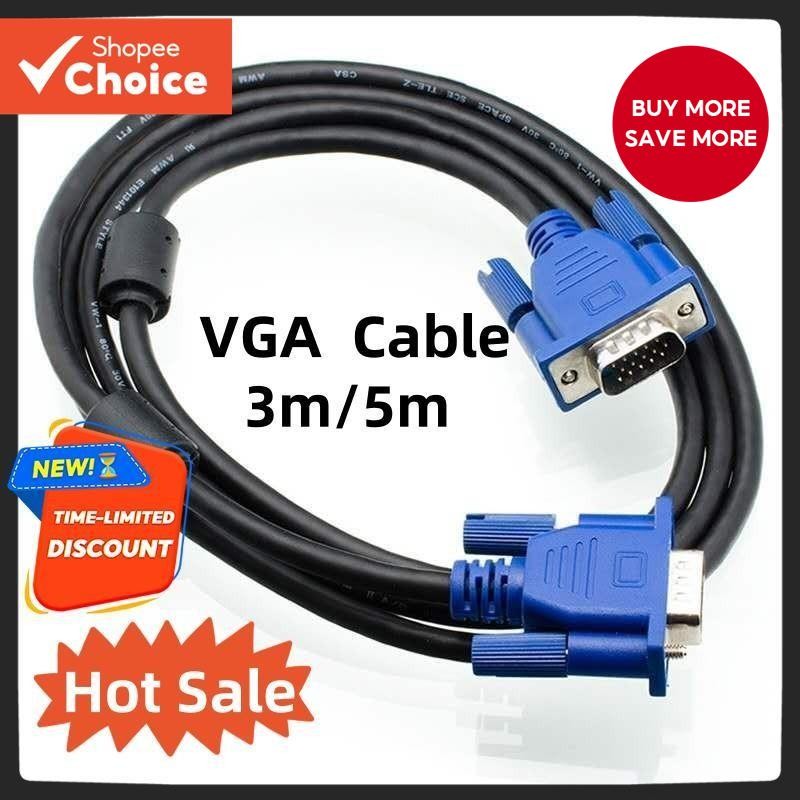 3M 5M VGA to VGA Monitor Cable for Computer PC Full Length Black Male ...