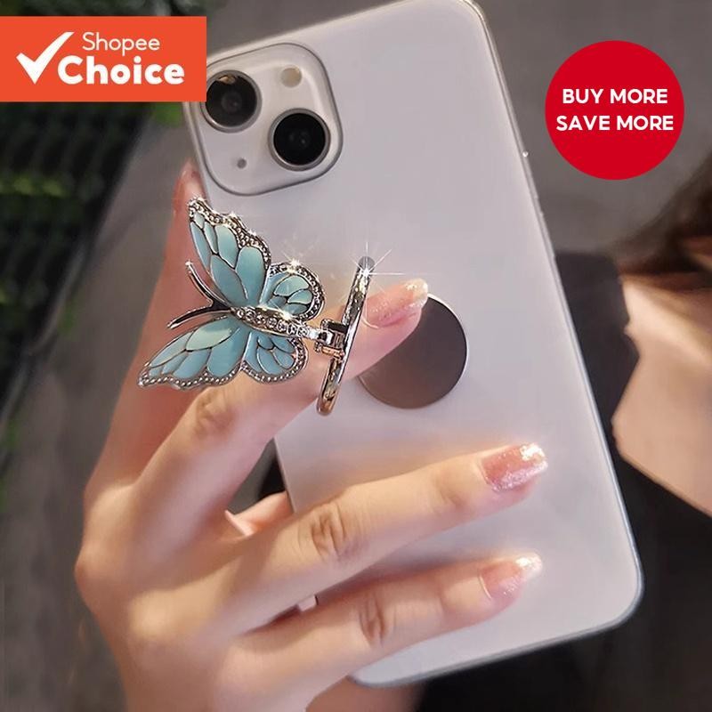 Luxurious Sparkling Butterfly Shaped Silver Plated Phone Holder Ring ...