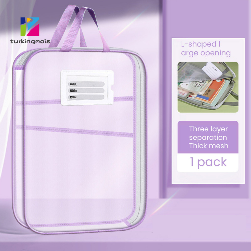 ZTUR_ Portable Storage File Bag Transparent File Pouch 3-layer ...