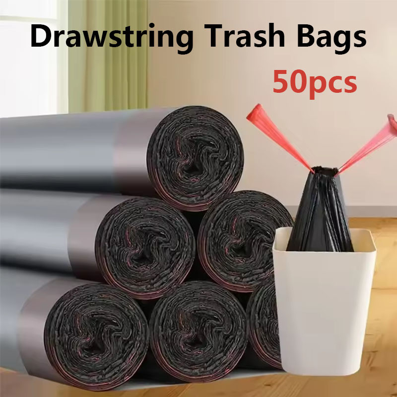 Drawstring Trash Bags Disposable Household Black Garbage Bag Dirty Free ...